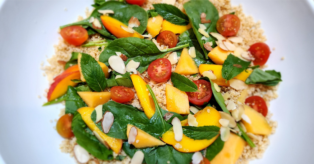 Summer Fruit Spinach Quinoa Salad - Two Sisters Mix It Up